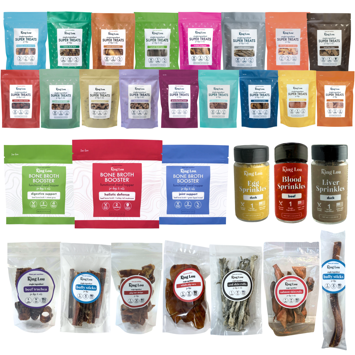 30 Pack: Try Everything Treats + Broth + Sprinkles Bundle – King Lou Pets